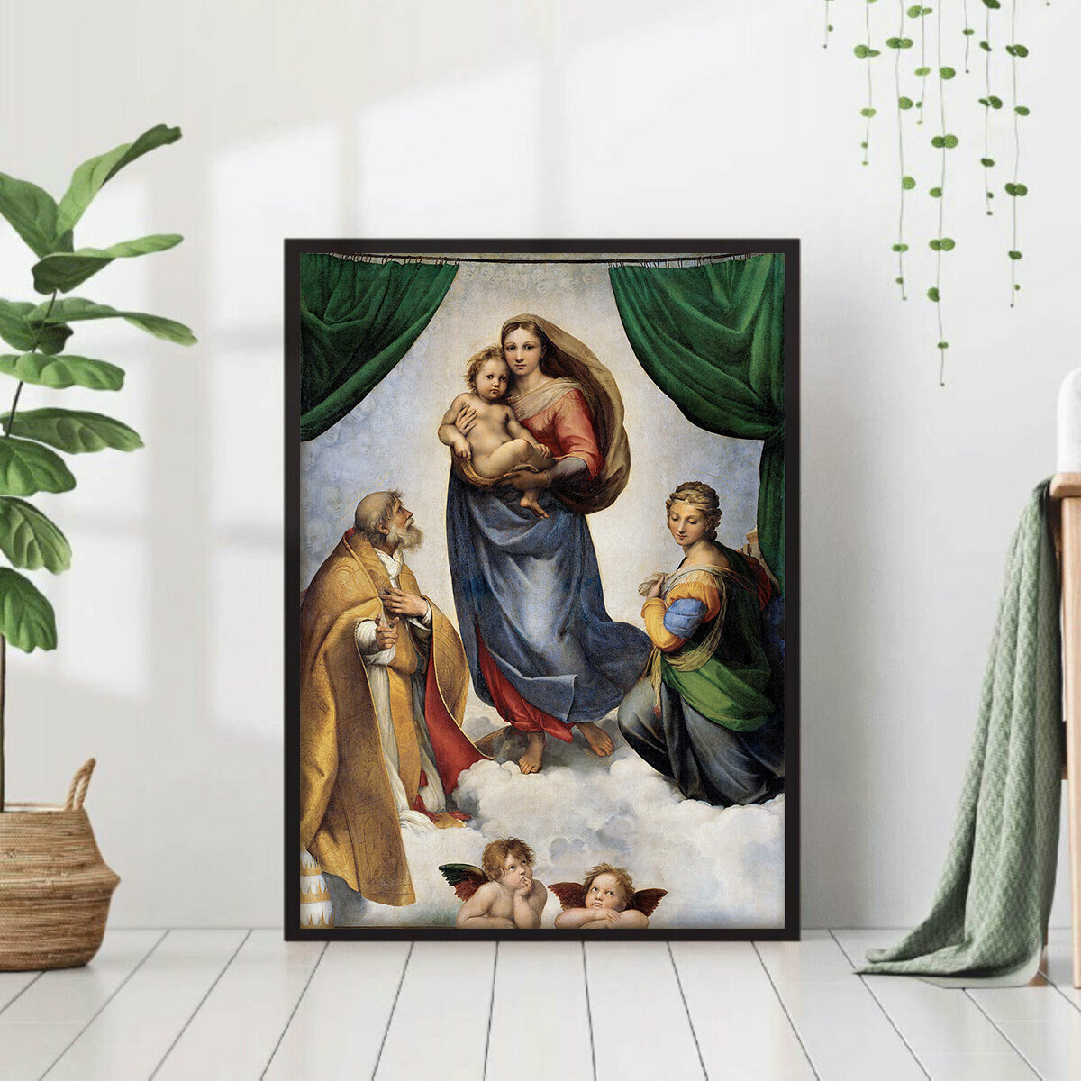 Постер " Сикстинская мадонна репродукция" 50x70 в черной рамке для интерьера на стену
