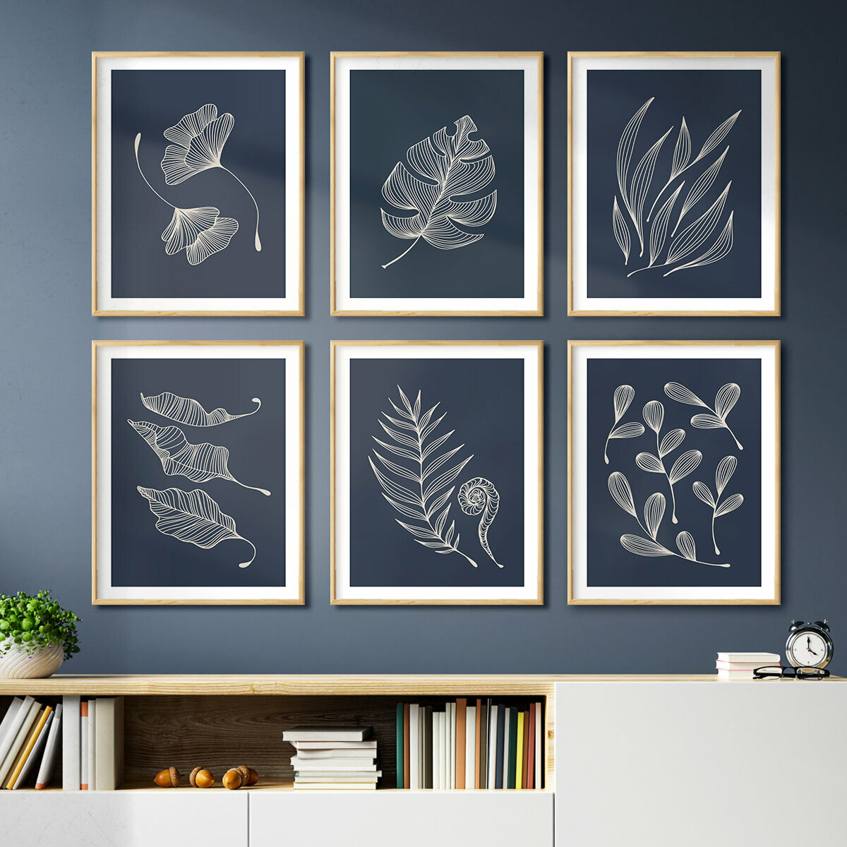 Постер 6 шт 30x40 без рамки "Ботаническая иллюстрация на темном фоне" набор картин для интерьера