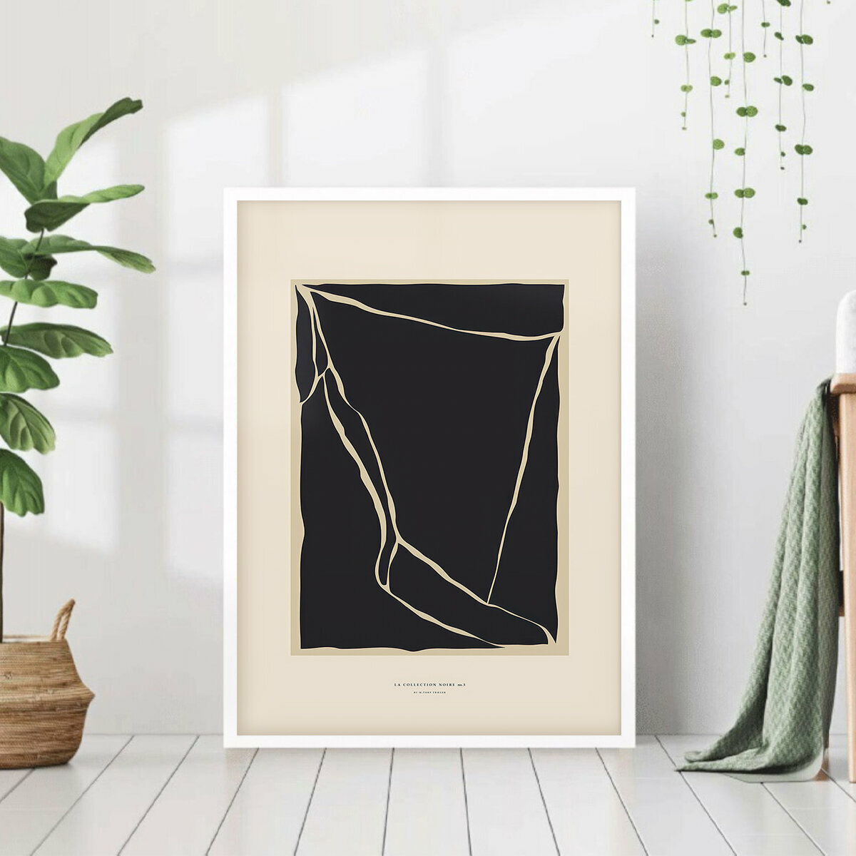 Постер "Черная абстракция прямоугольник рисунок" 40x50 в белой рамке для интерьера на стену