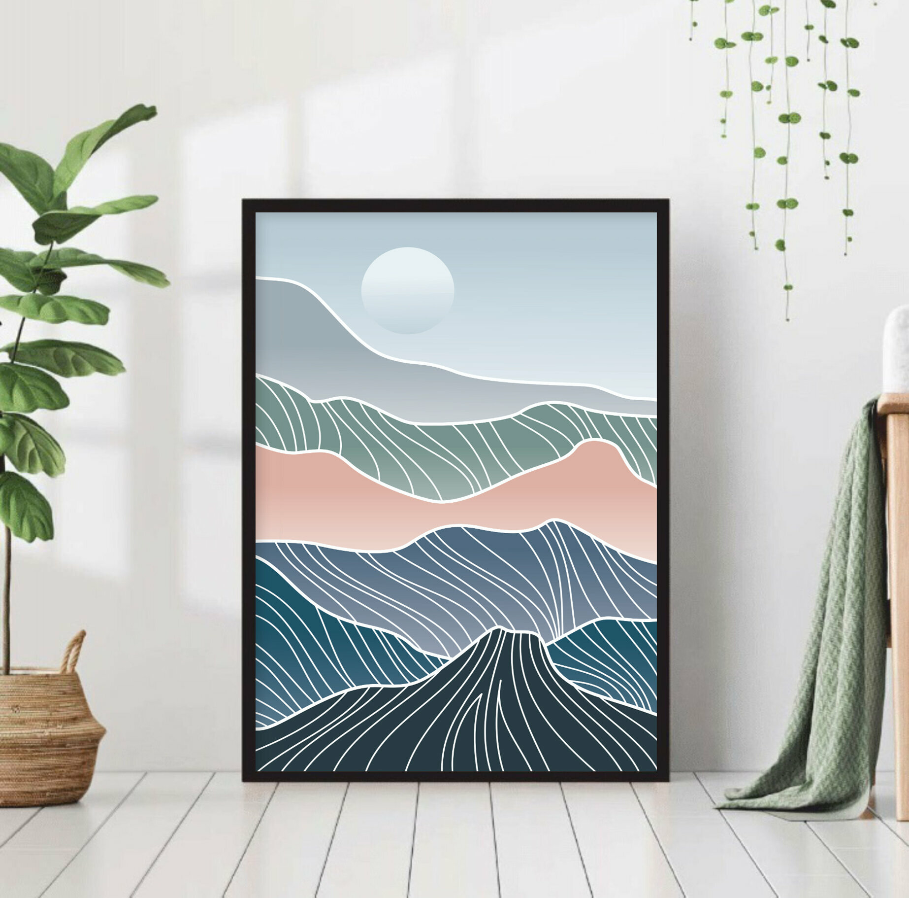 Постер "Горы абстракция" 50х70 в черной рамке для интерьера на стену