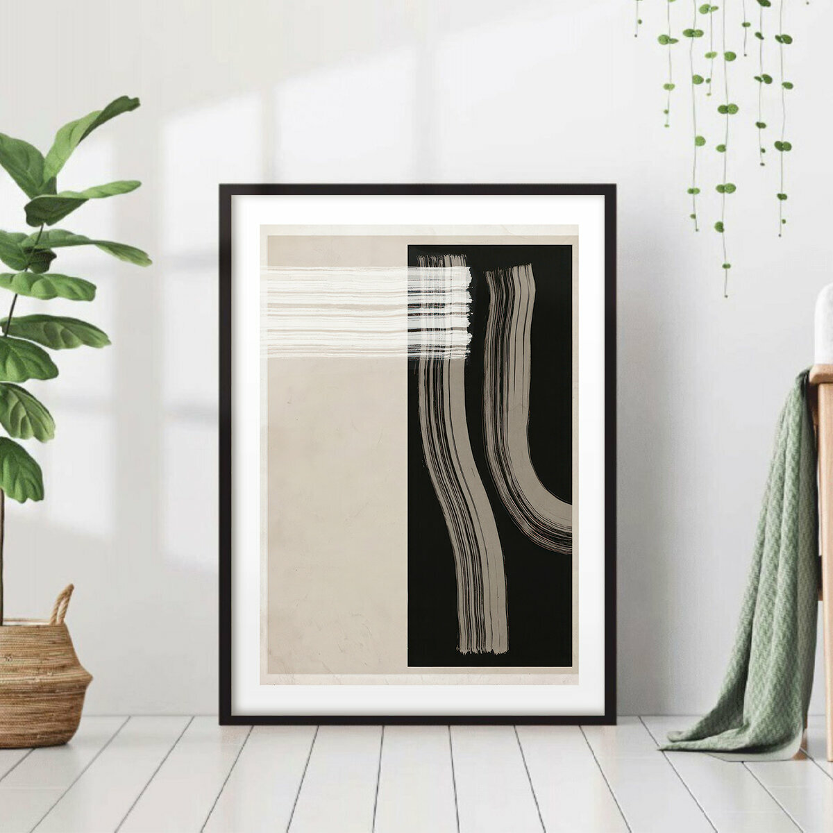 Постер "Графическая абстракция в темных тонах" 50x70 в черной рамке для интерьера на стену