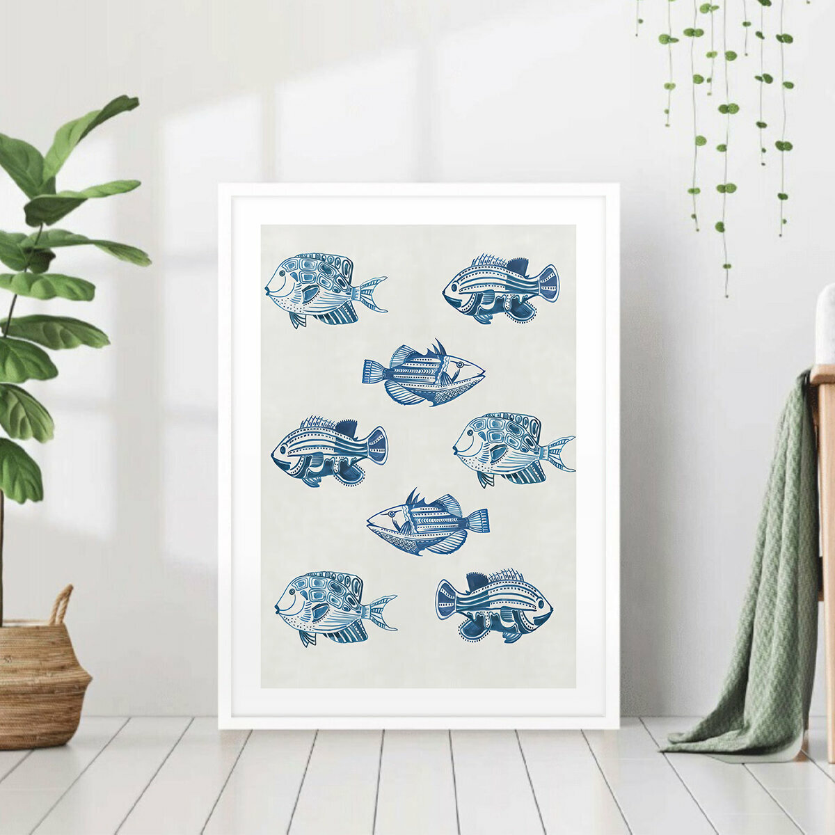 Постер "Рыбы, рыбки" 40x50 в белой рамке на стену для интерьера