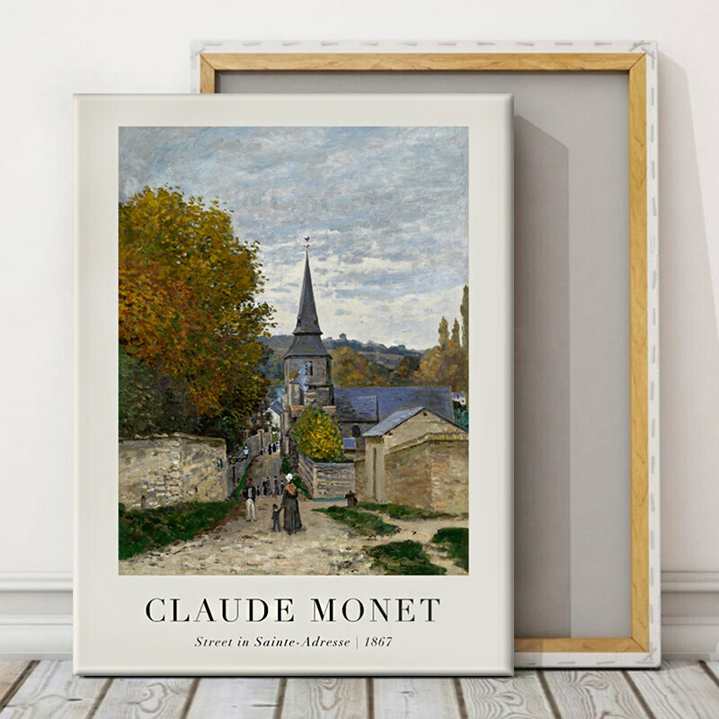 Картина на холсте 50х70 см "Клод Моне Улица в Сент Адрес репродукция", на стену для интерьера