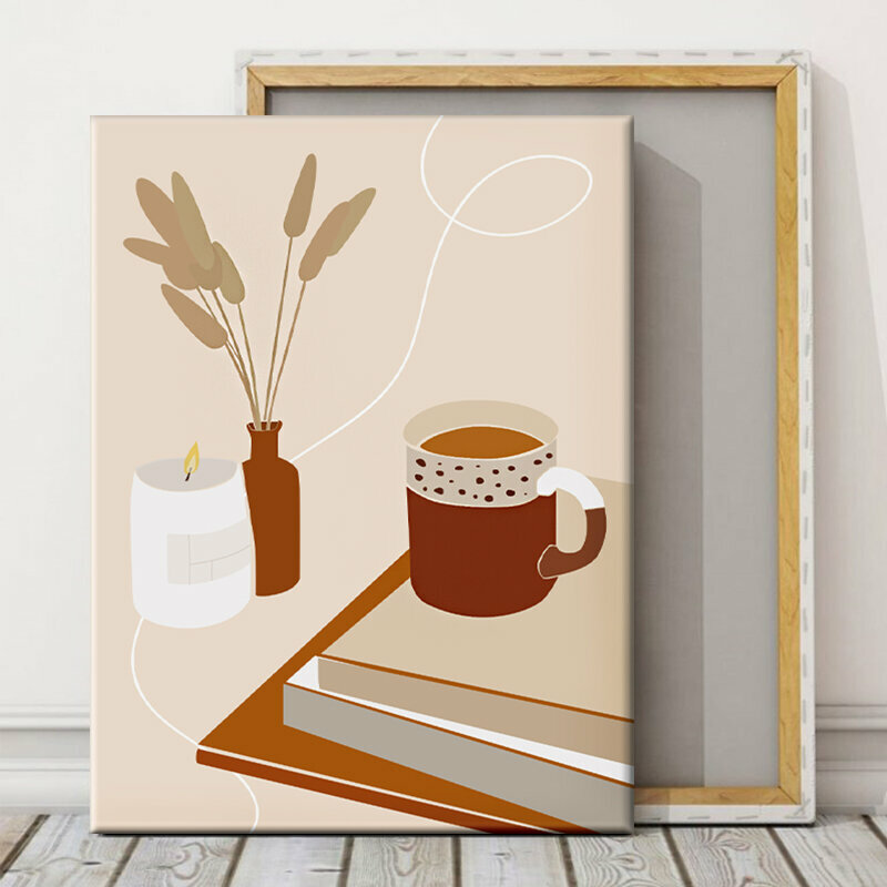 Картина на холсте 50х70 см "Рисунок в стиле бохо, натюрморт чашка", на стену для интерьера