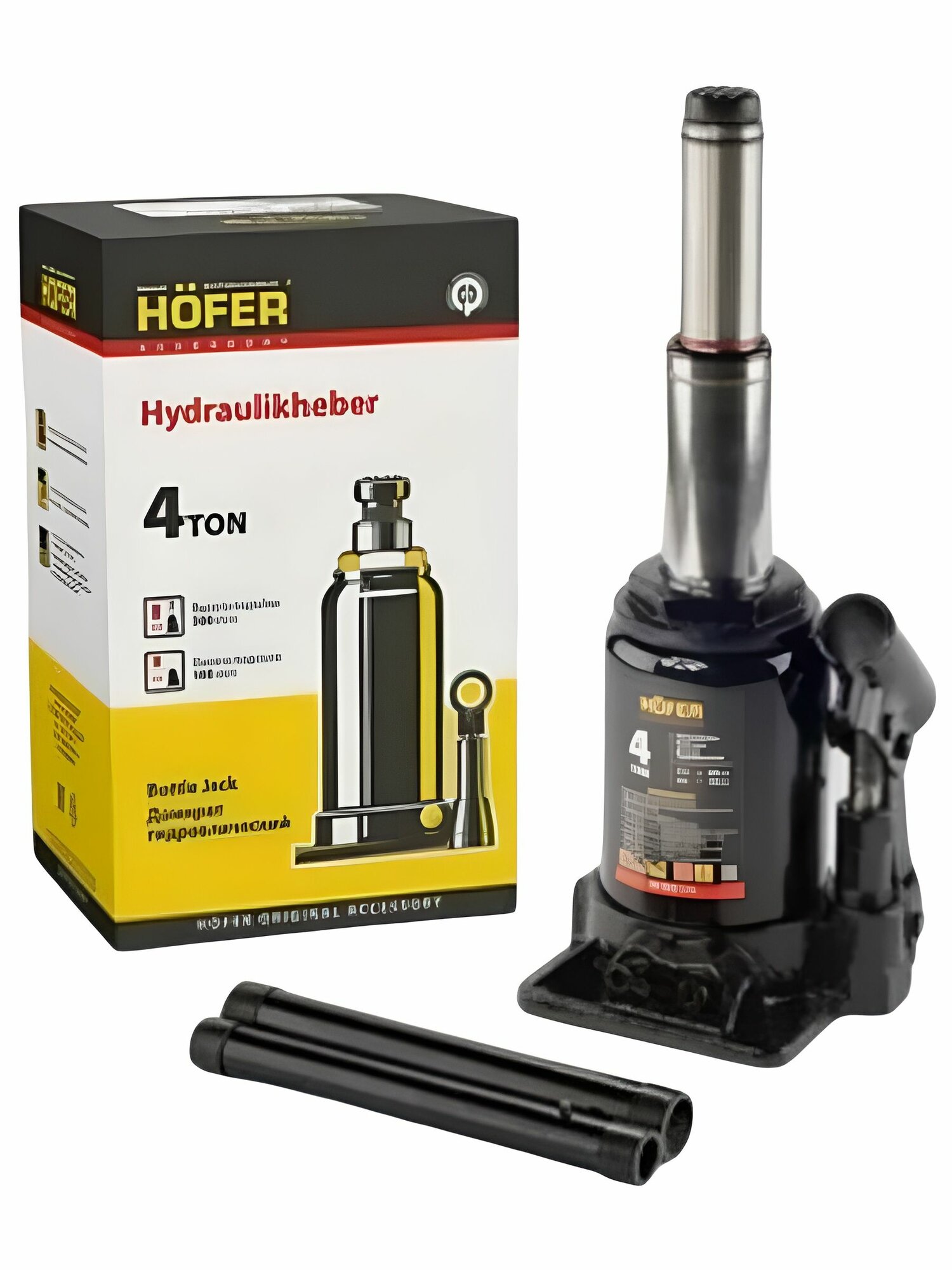 Домкрат гидравлический, бутылочный (4т) 150-345мм с пред. клапаном HOFFER