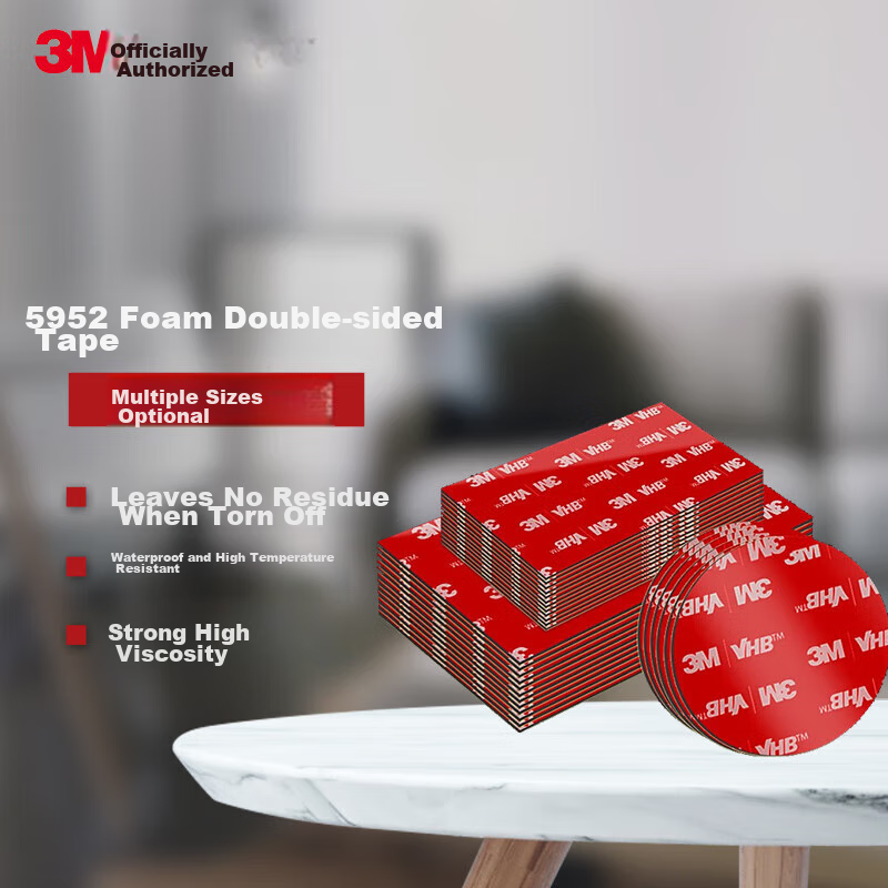 3M Double-Sided Tape VHB™ Strong, Traceless, Heat-Resistant ETC Adhesive 5952 Black Heavy-Duty Version, 40mm Diameter, 5 Pieces