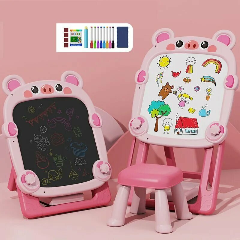 Мольберт "Детский двухсторонний", с набором, светло-розовый, для возраста от 3 лет