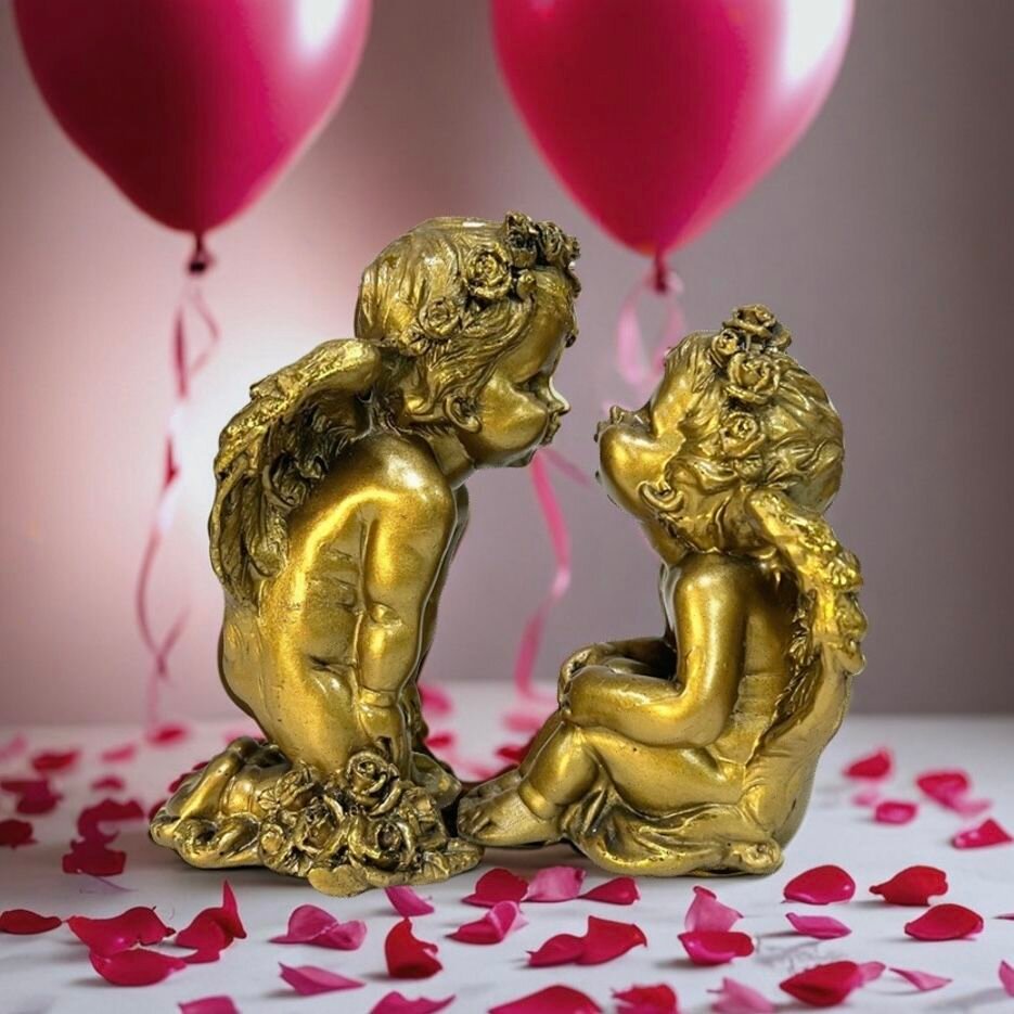 Фигурка "Ангелочки целуются" (набор из 2-х) H-16см L-17см W-10см Цвет: Бронза с позолотой
