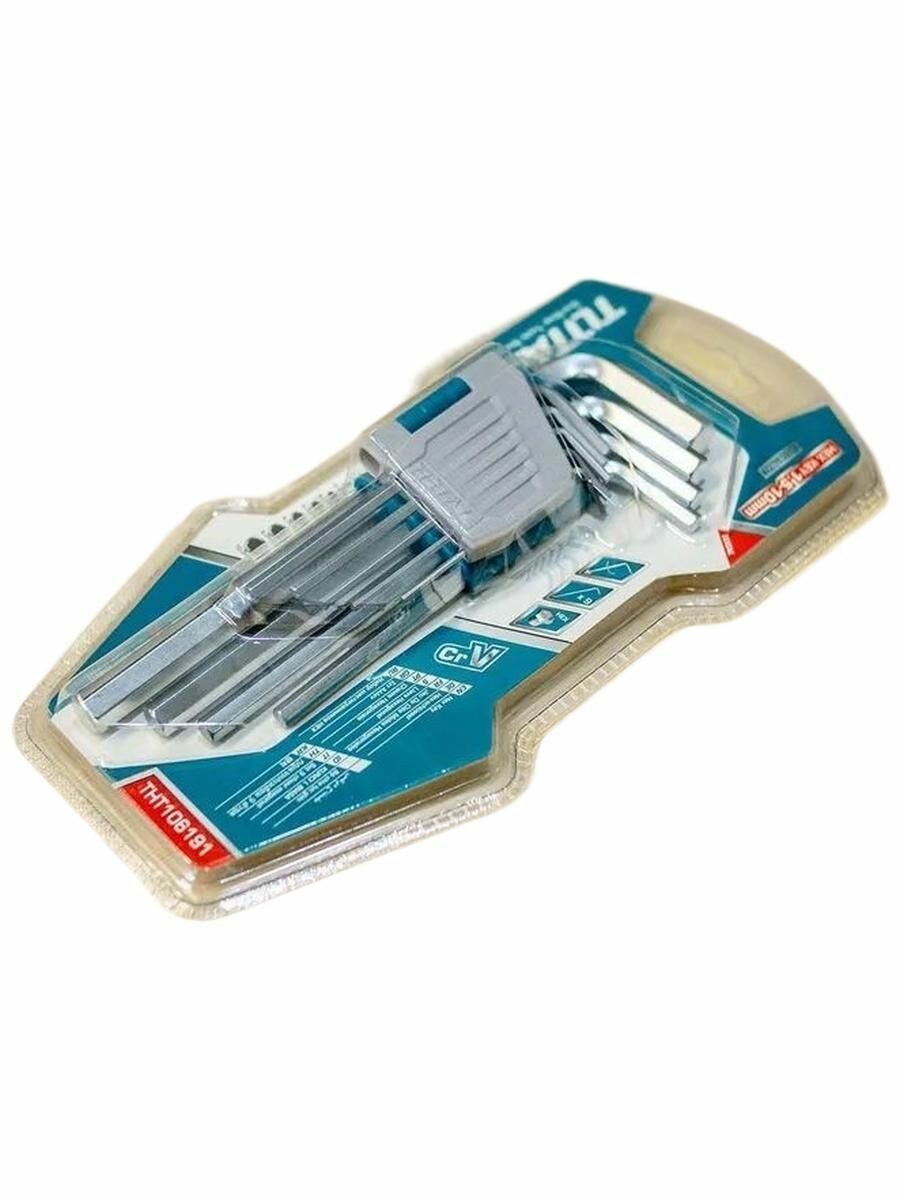 Набор шестигранных ключей TOTAL THT106191 (9 шт.) для монтажа или демонтажа винтов с цилиндрической головкой.