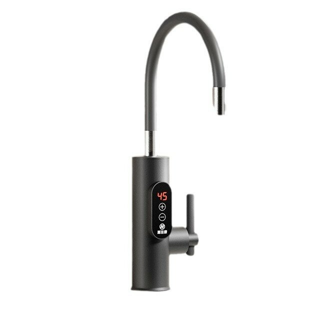 Смеситель-водонагреватель проточный электрический , нержавеющая сталь, излив черный силиконовый