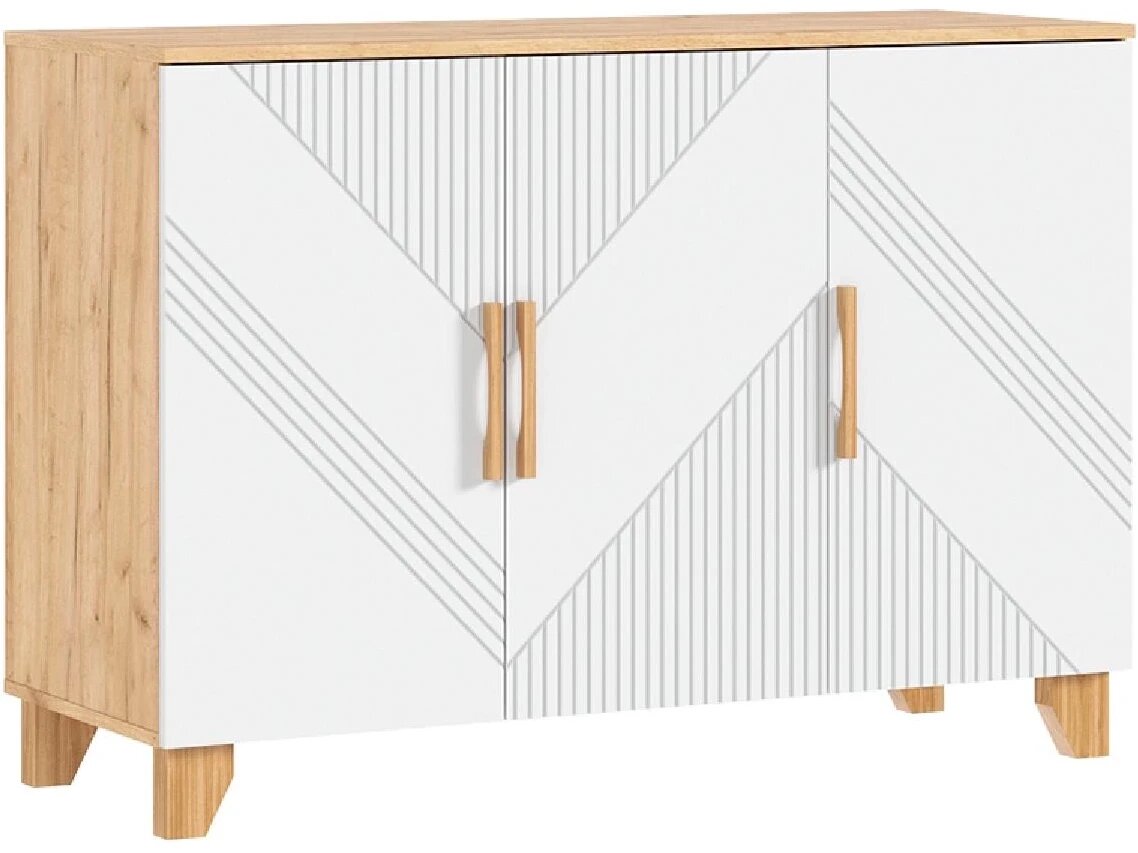 Комод 1200, в современном стиле, с фасадами МДФ, браш вайт/дуб крафт