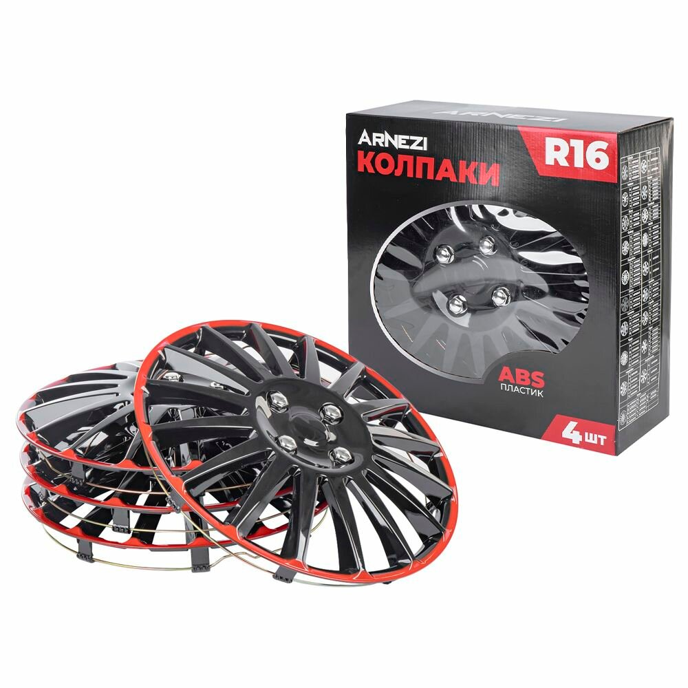 Колпаки на колеса R16 Р 16 Orion 4шт черно-красные, колпаки на диски автомобиля ABS-пластик