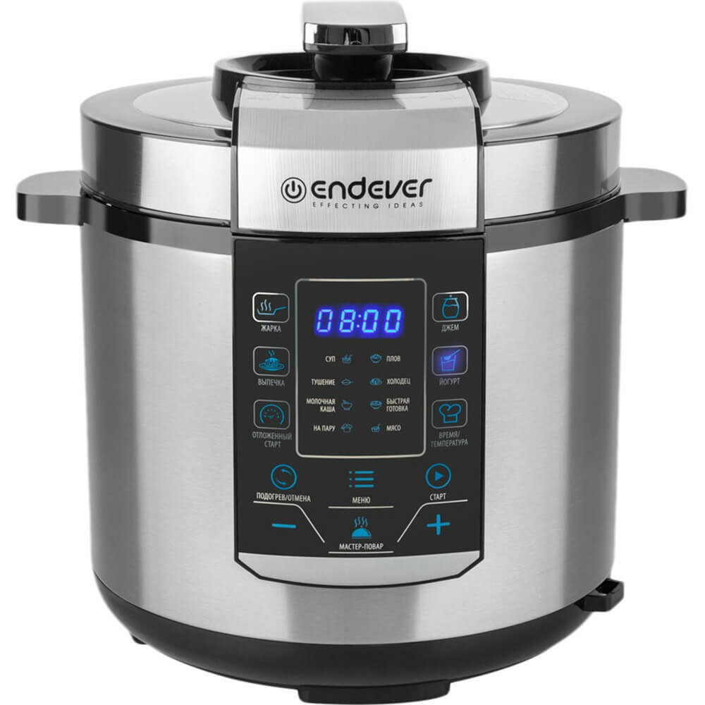 Скороварка-мультиварка электрическая Endever Vita-134, стальной, мощность 1200 Вт, емкость 6л, 20 авторежимов работы, книга рецептов, 2 шт/уп.