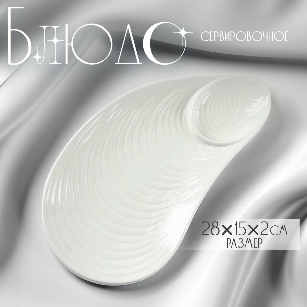 Блюдо керамическое с соусником «Ракушка», 28×15×2 см, цвет белый