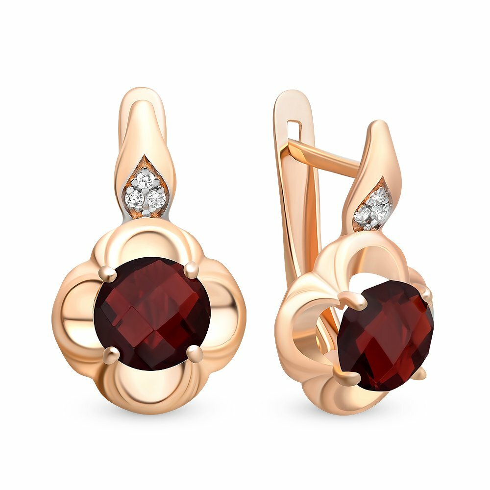 Серьги, красное золото, 585 проба, родирование, фианит, гранат