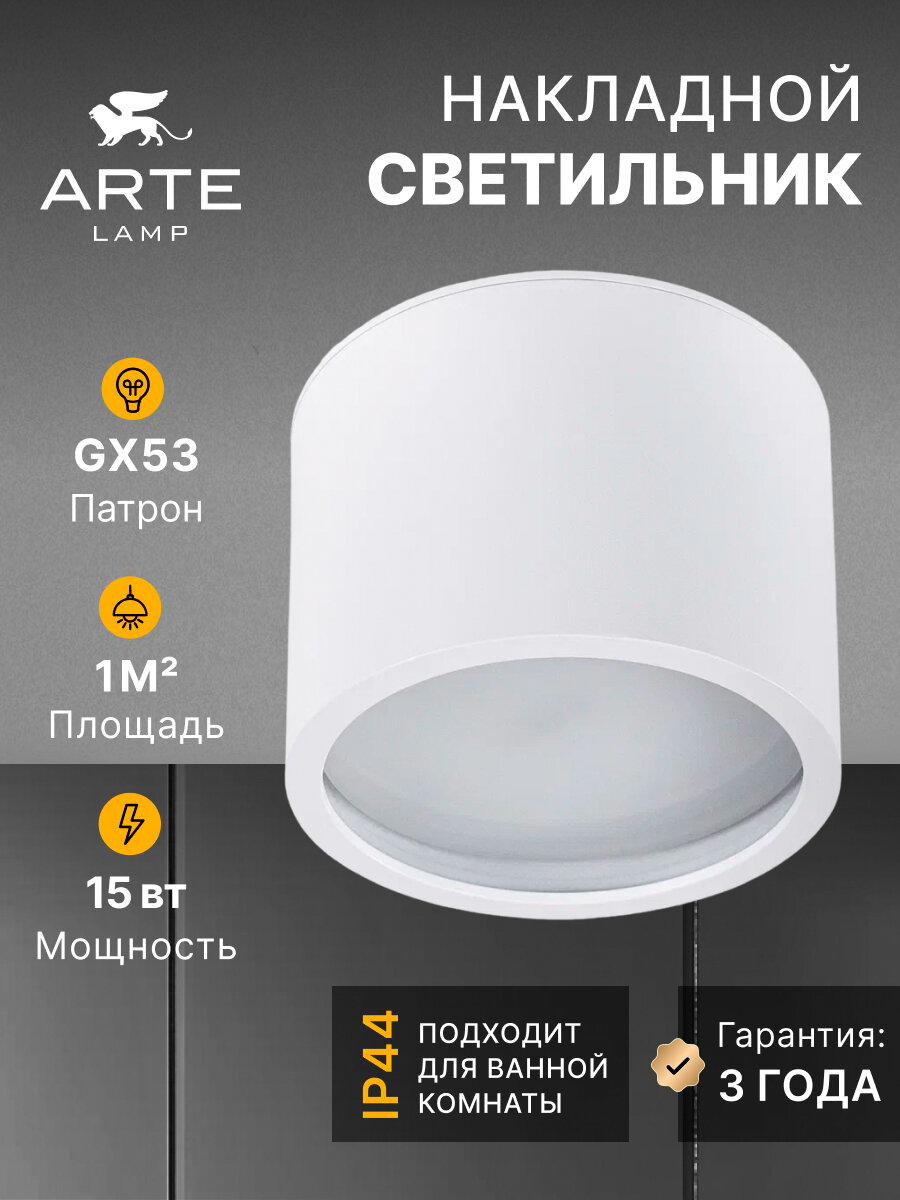 Точечный накладной светильник Arte Lamp INTERCRUS A5543PL-1WH / GX53 / 15Вт / IP44 / белый
