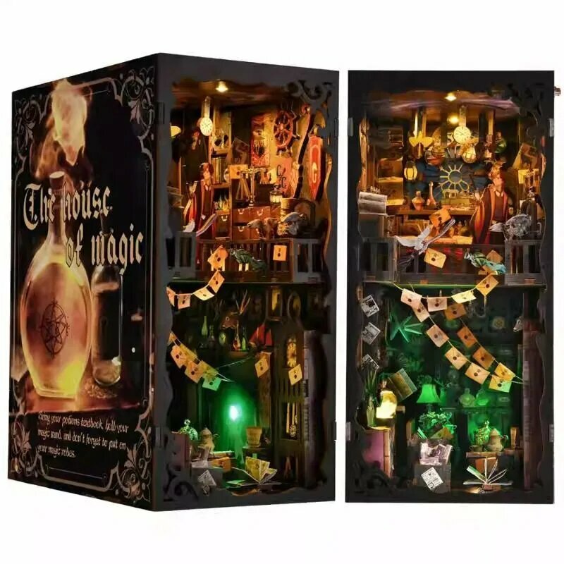 Румбокс "Дом Магии" с подсветкой, книжный разделитель по мотивам Гарри Поттера, интерьерный конструктор-миниатюра DIY House