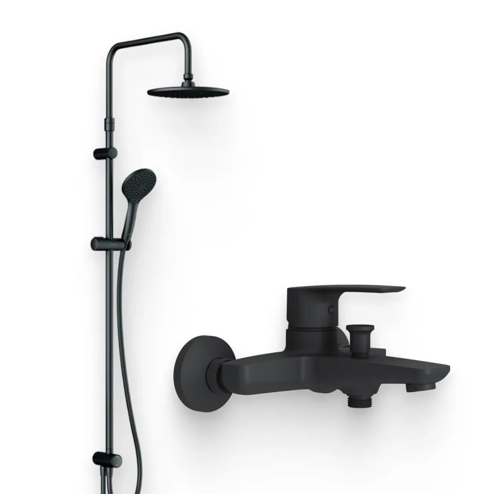 Душевой комплект Смеситель AM.PM Gem F90A10022 черный / Стойка F0790022
