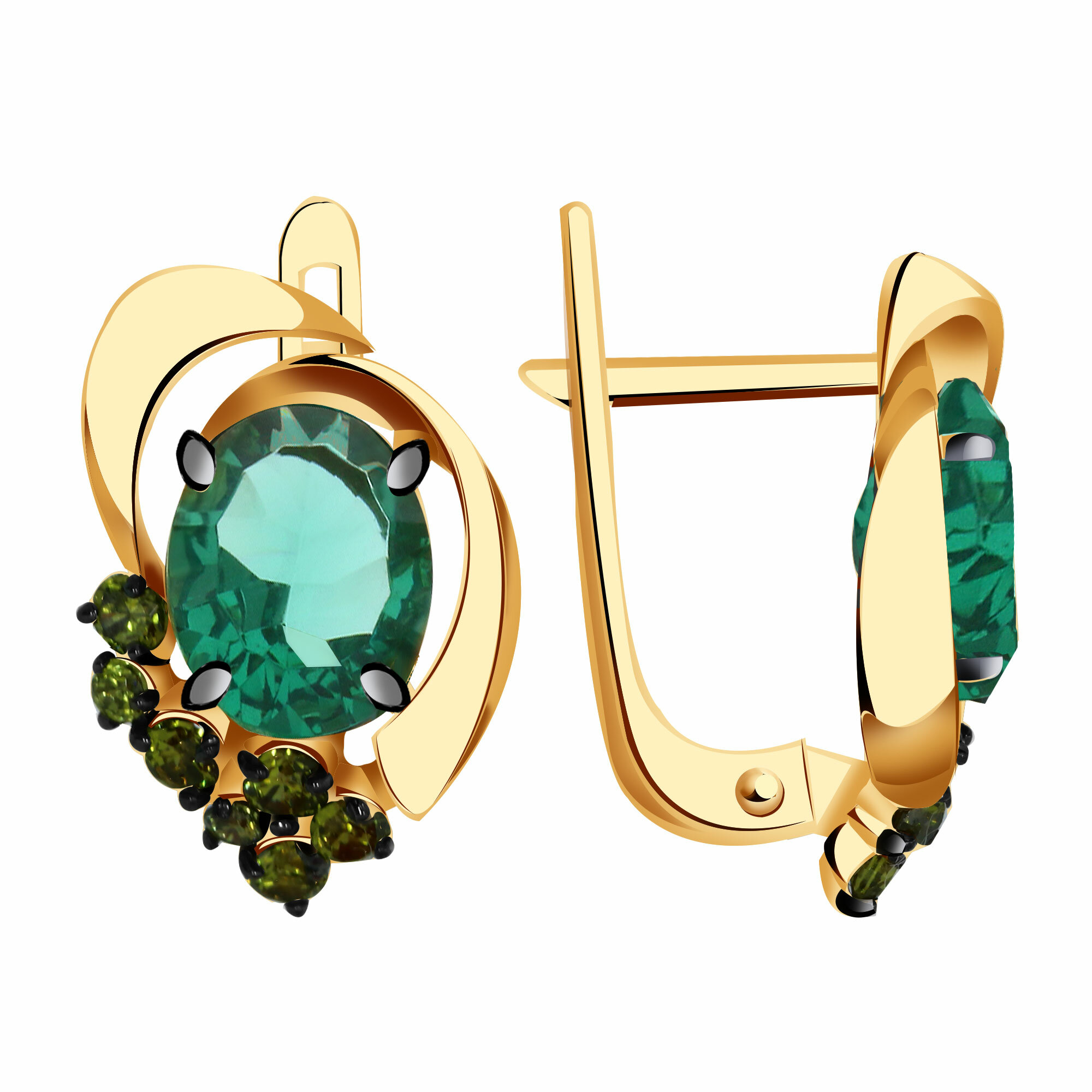 Серьги, красное золото, 585 проба, турмалин, фианит