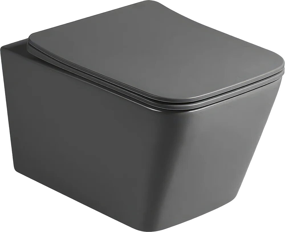 Унитаз подвесной Vincea Q-Line VT1-12MA с микролифтом, безободковый, без бачка, антивсплеск, фарфоровый, серый, черный, матовый, прямоугольный, сиденье для унитаза в комплекте