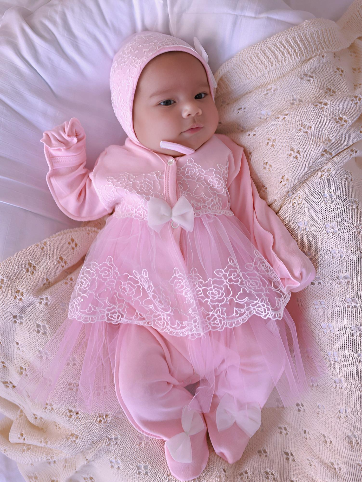 Комплект на выписку Jolly Baby "Николь" 50-56 р-р, для новорожденных, хлопок 100%, нежно-розовый