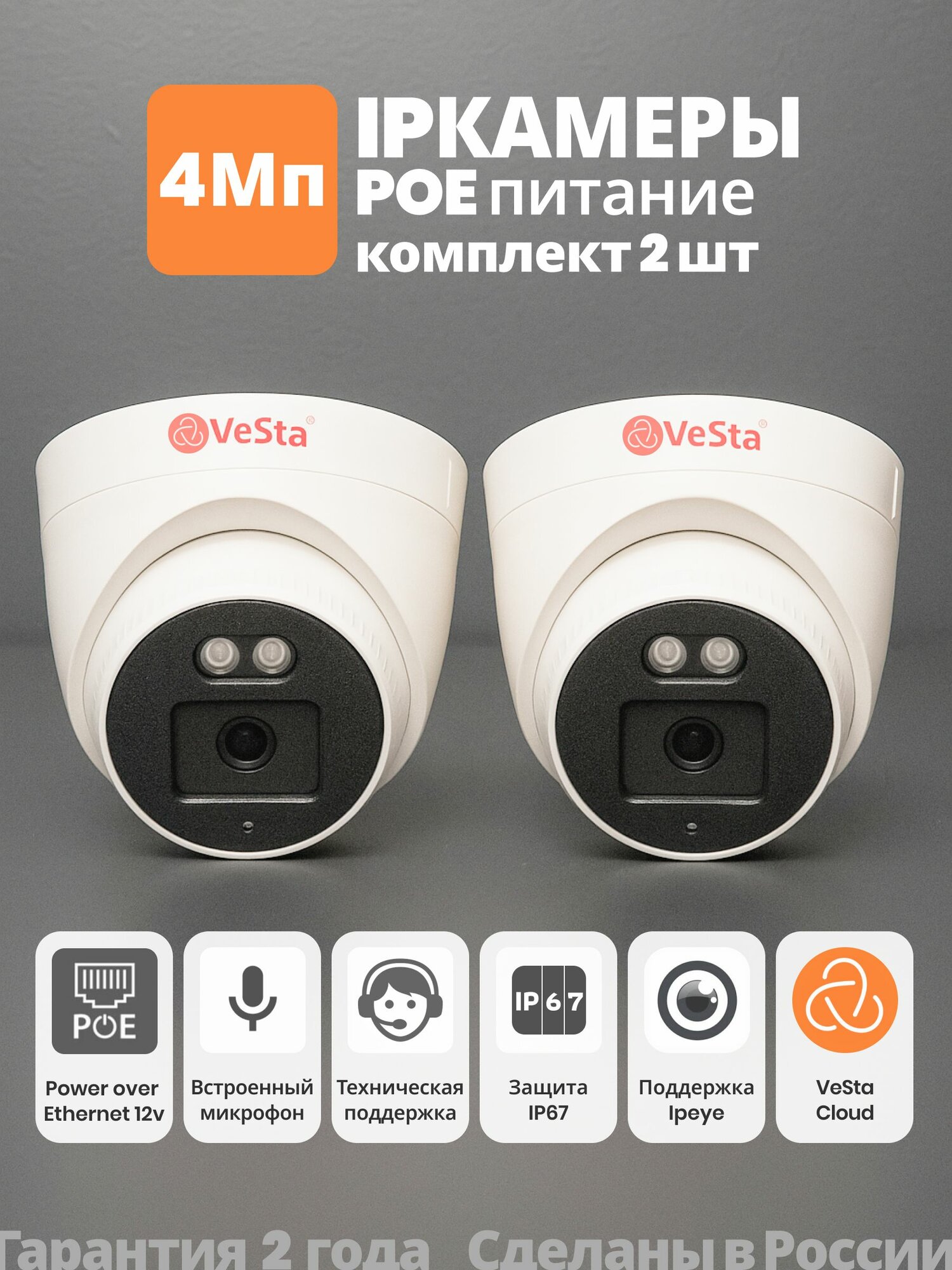 Комплект из двух IP камер внутренних c POE
