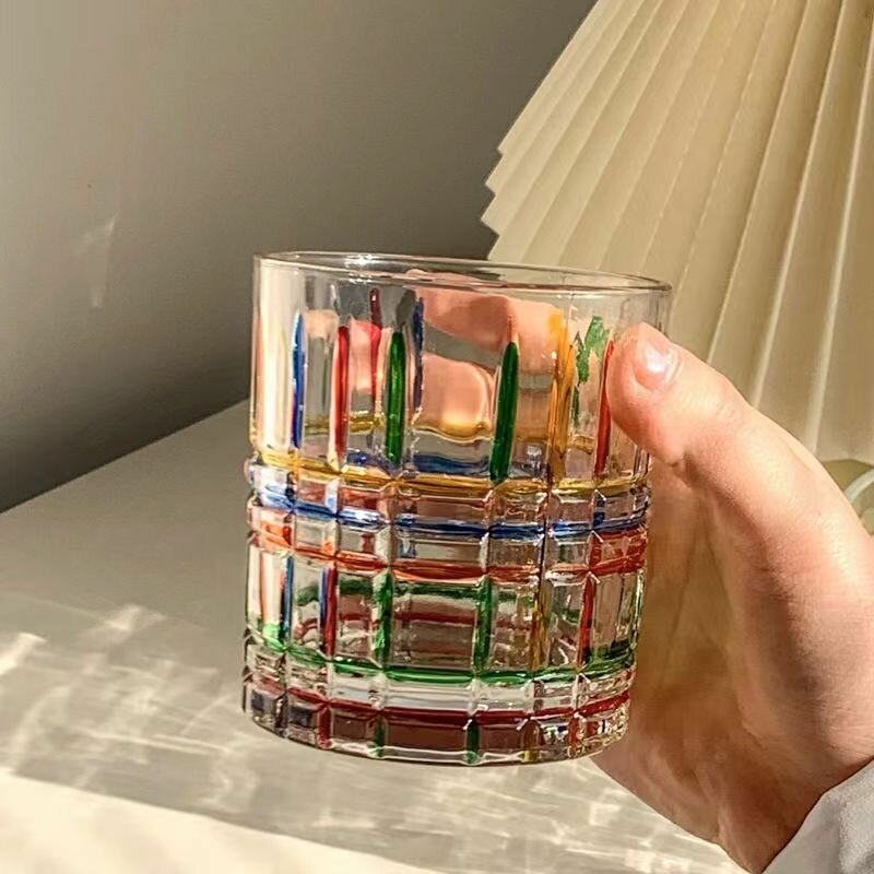 Цветной стеклянный стакан, нерегулярный цветной блок, стакан для воды, стакан для холодных напитков, стакан для сока, летний домашний радужный стакан для питья