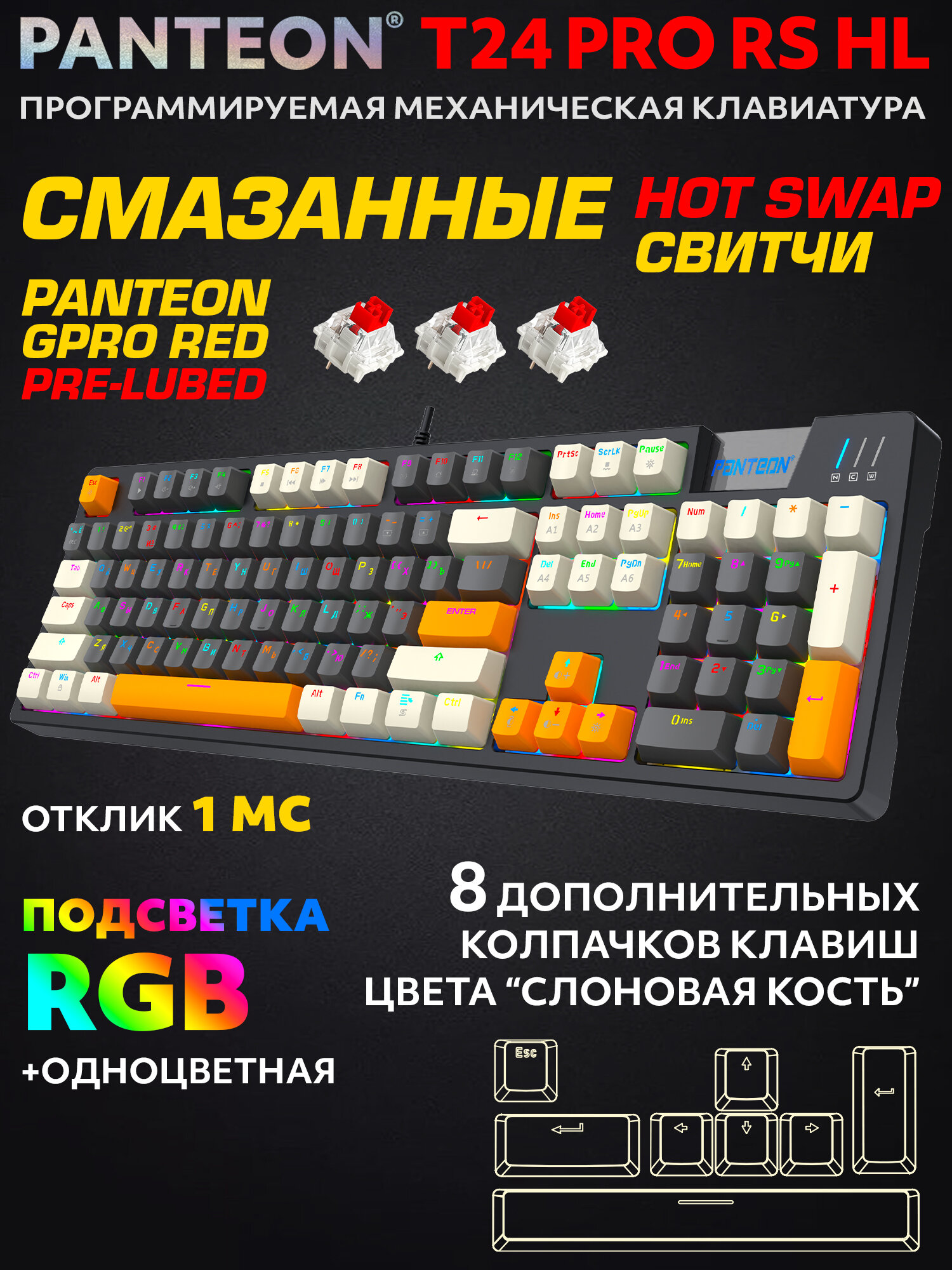 Механическая Программируемая Клавиатура PANTEON T24 PRO RS HL Black-Dark Grey-Ivory (226)