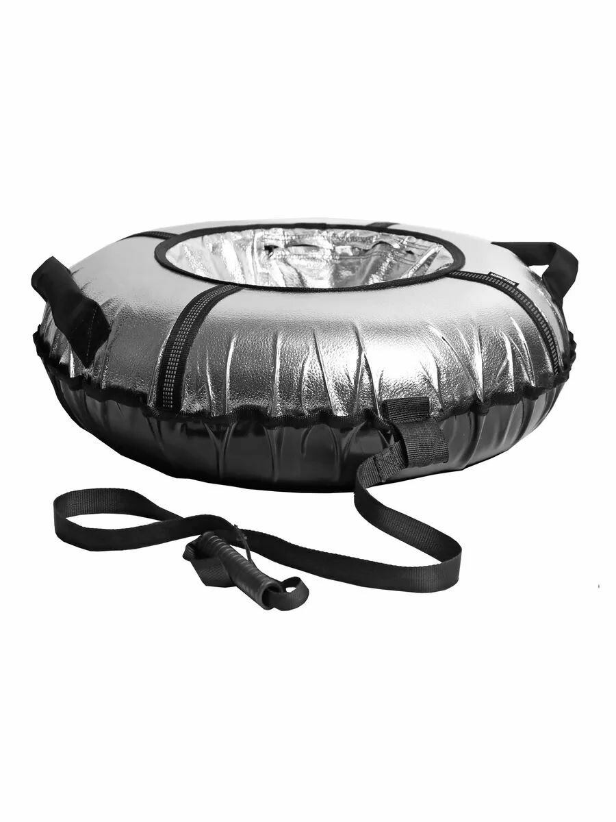 Тюбинг 95 см, цвет: серебристый, с ручками, Буксировочный ремень