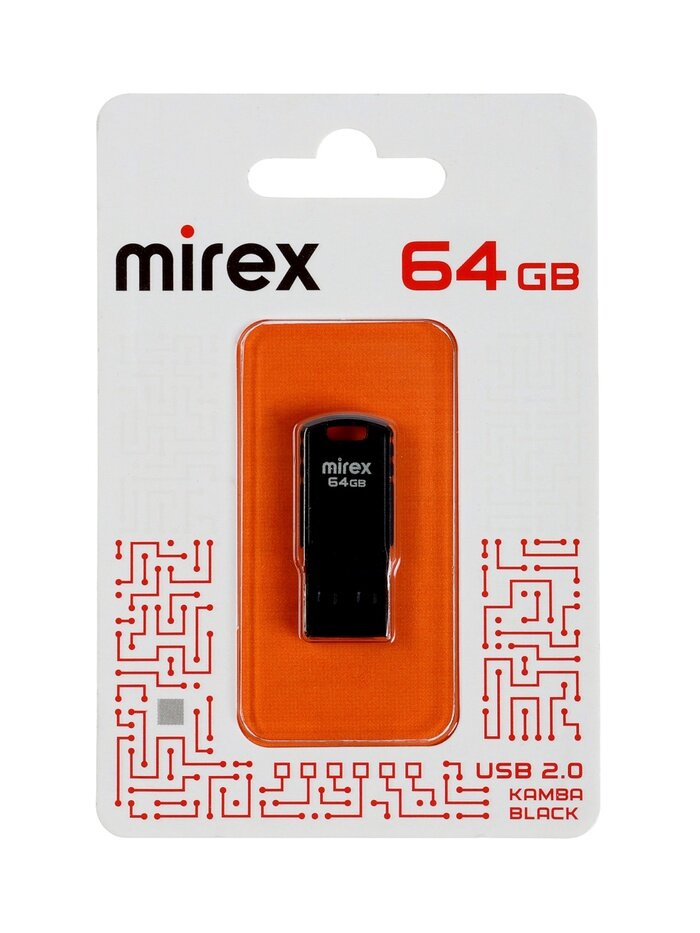Флешка Mirex KAMBA, 64 Гб, USB 2.0, чтение до 23 Мб/с, запись до 20 Мб/с, чёрная