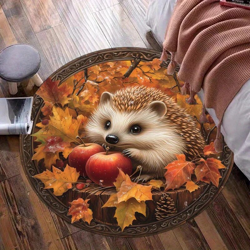 Круглый ковер с ежиком и яблоками 60cm-dia.