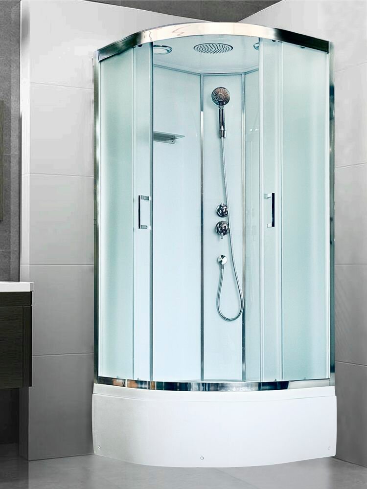 Душевая кабина Royal Bath FATO 90x90x215 рифлёное стекло 5 мм, белая стенка, профиль хром, поддон средний