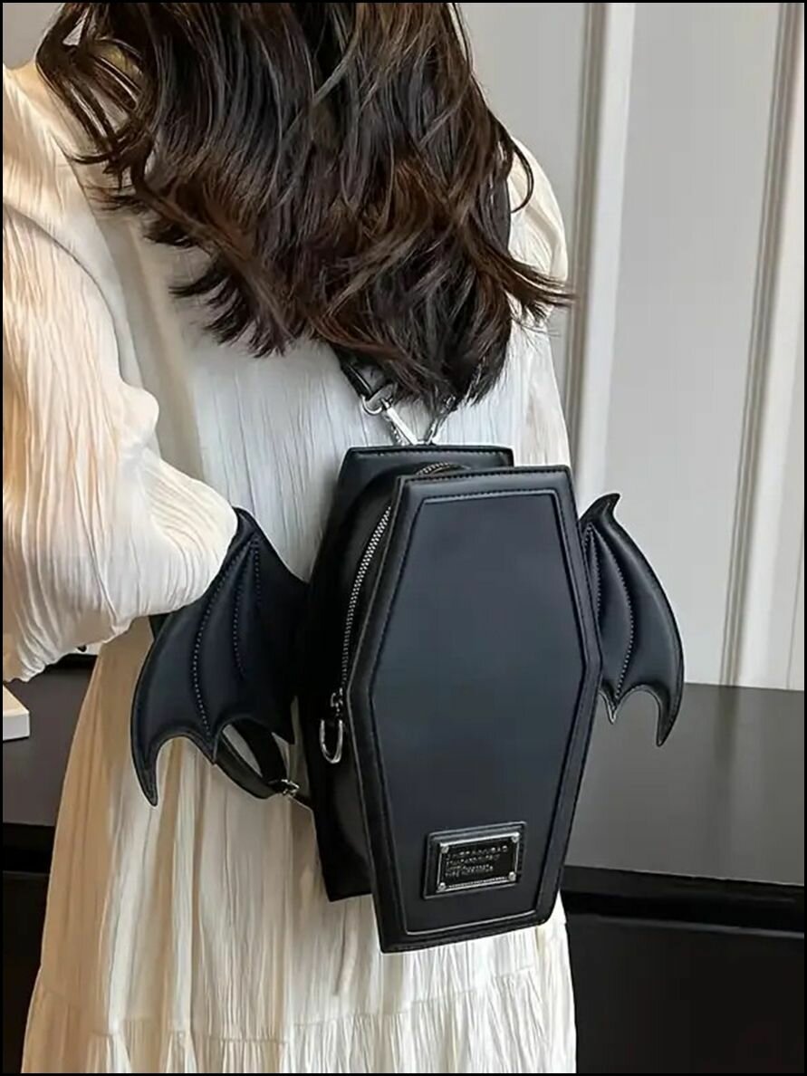 Рюкзак-гроб В Стиле Готик-панк С Крыльями Летучей Мыши, черный