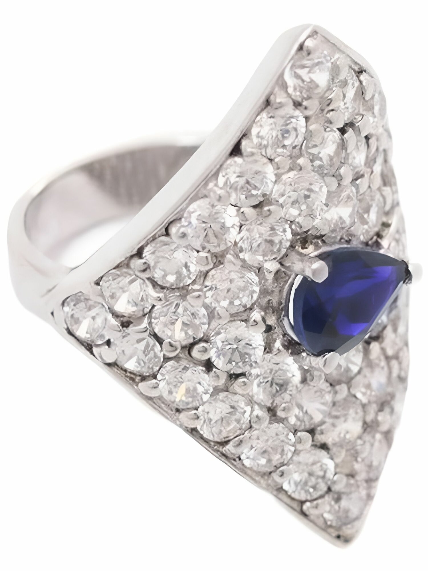 Кольцо тонкое, серебро, 925 проба, родирование, сапфир, фианит