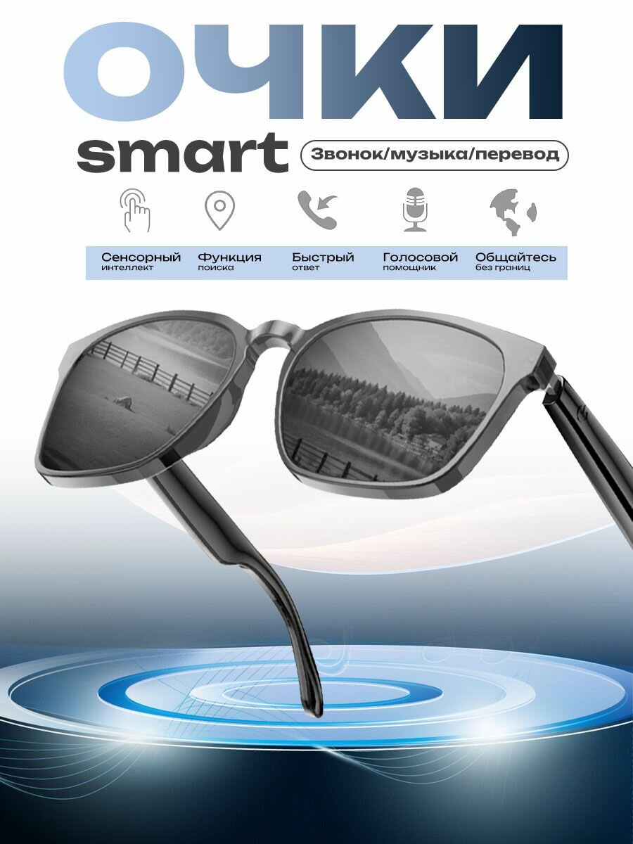 Умные очки с Наушники Bluetooth 2025 - защита от UV и синего света, голосовой помощник, Для работы, спорта и вождения