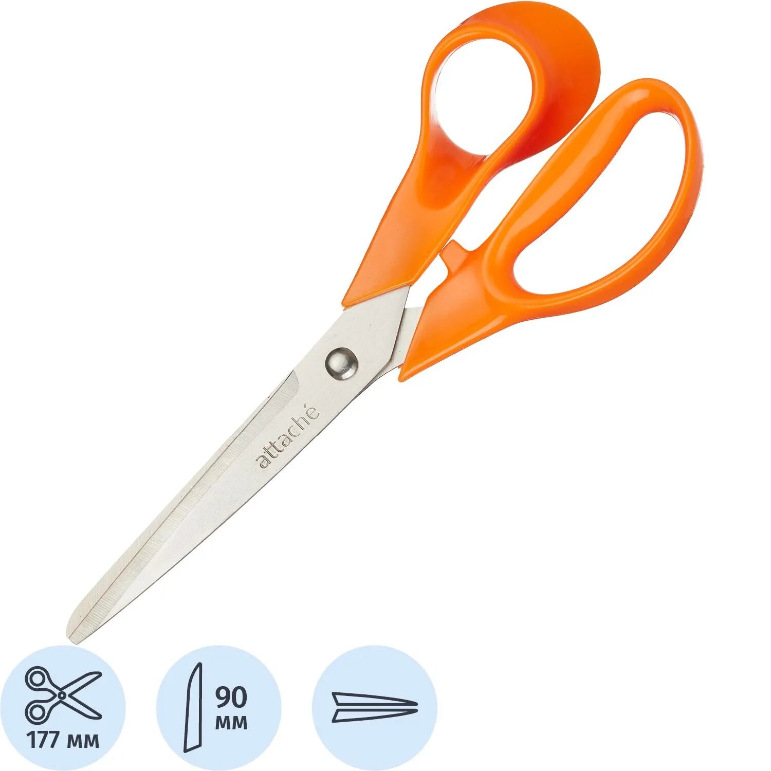 Ножницы Attache Orange 177 мм с пластик. эллиптическими ручками, цвет