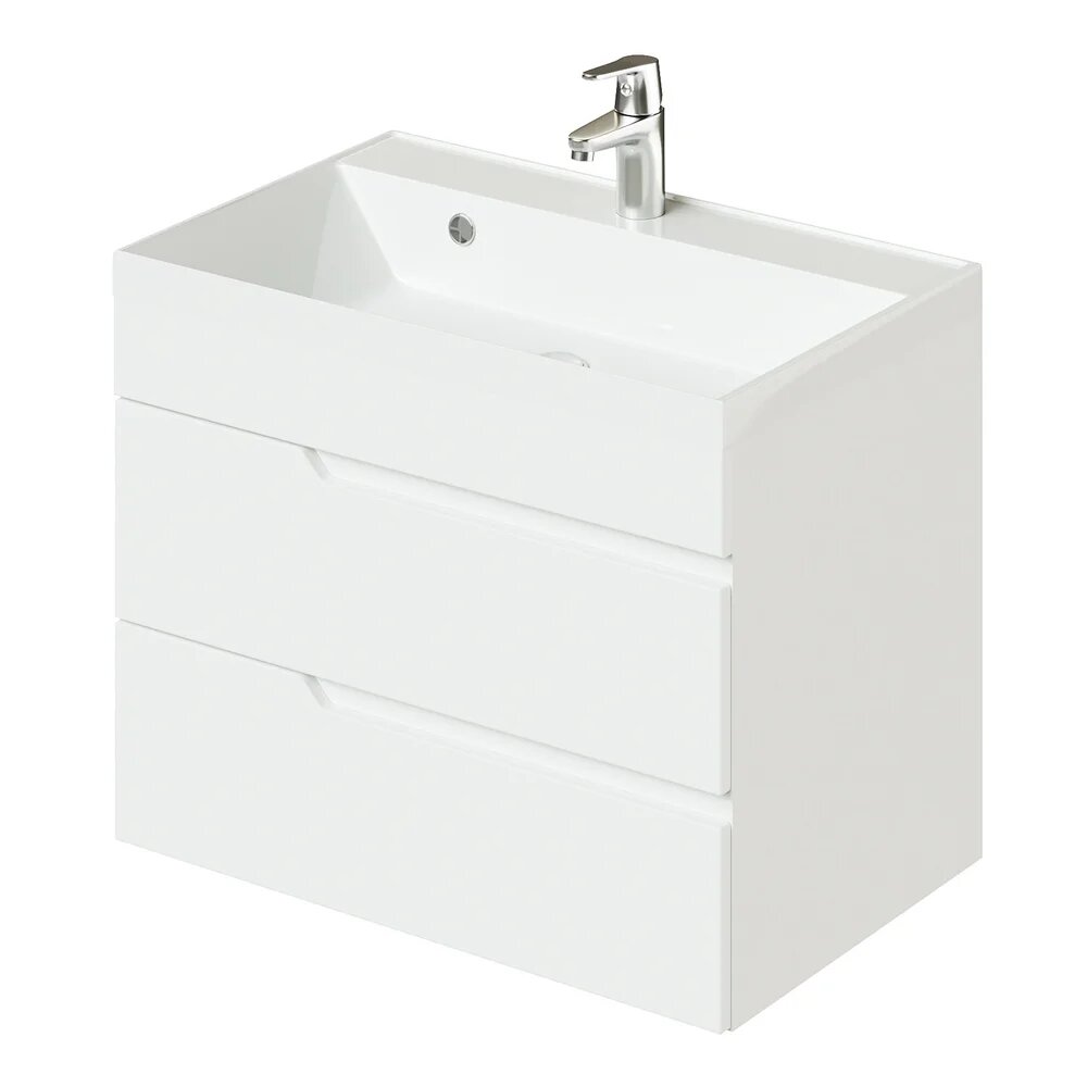 Тумба с раковиной Itana Alexa 70 подвесная, 69, 9 см, белая, из МДФ, с ящиками, раковина для ванной из камня, прямоугольная