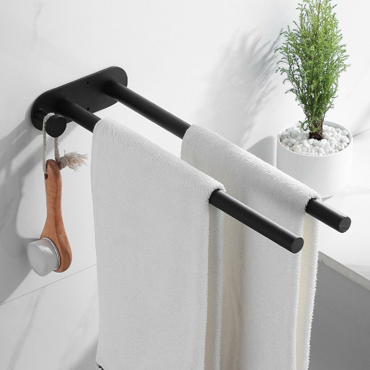 Полотенцедержатель BGL Plan 400 клейкая основа/шурупы двойной, 40х14х8 см, черный матовый