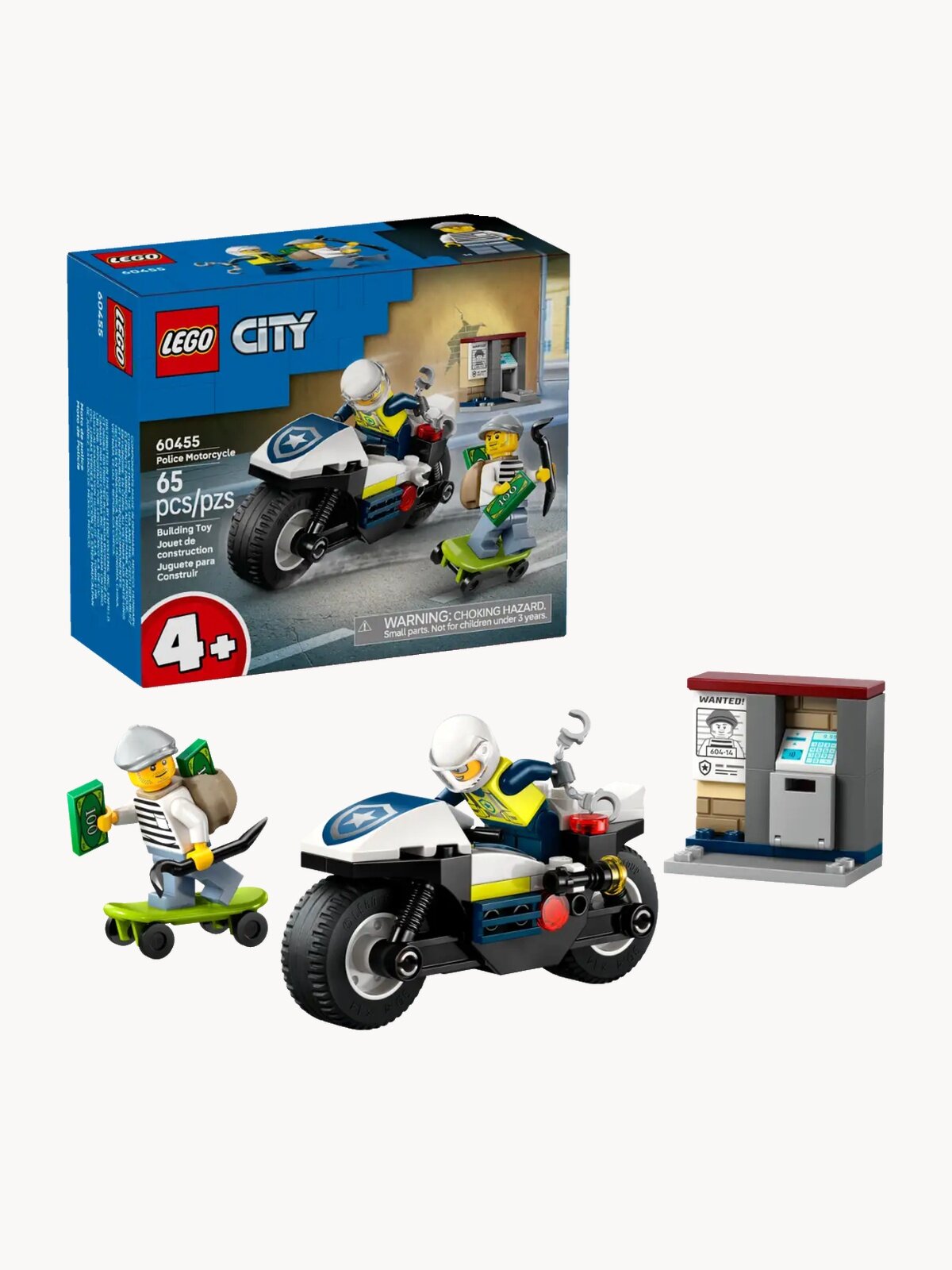 Конструктор LEGO CITY 60455 Полицейский мотоцикл, разноцветный, 65 дет.