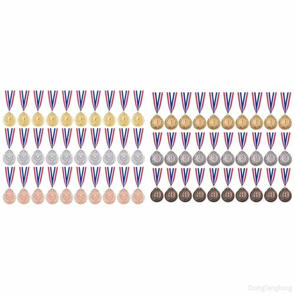 60 шт. Золотые, серебряные и бронзовые медали, по 20 штук в каждой, медали для победителей