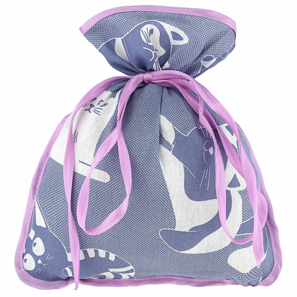 Эко-мешочек Домашняя Мода Кошки , синий, из хлопка, с завязками, 25х30 см (М1-2/3-о)