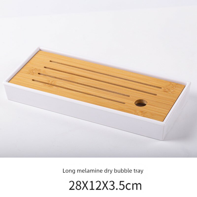 Белый прямоугольный поднос из бамбука для набора китайского чая, 18x12 см, натуральная отделка