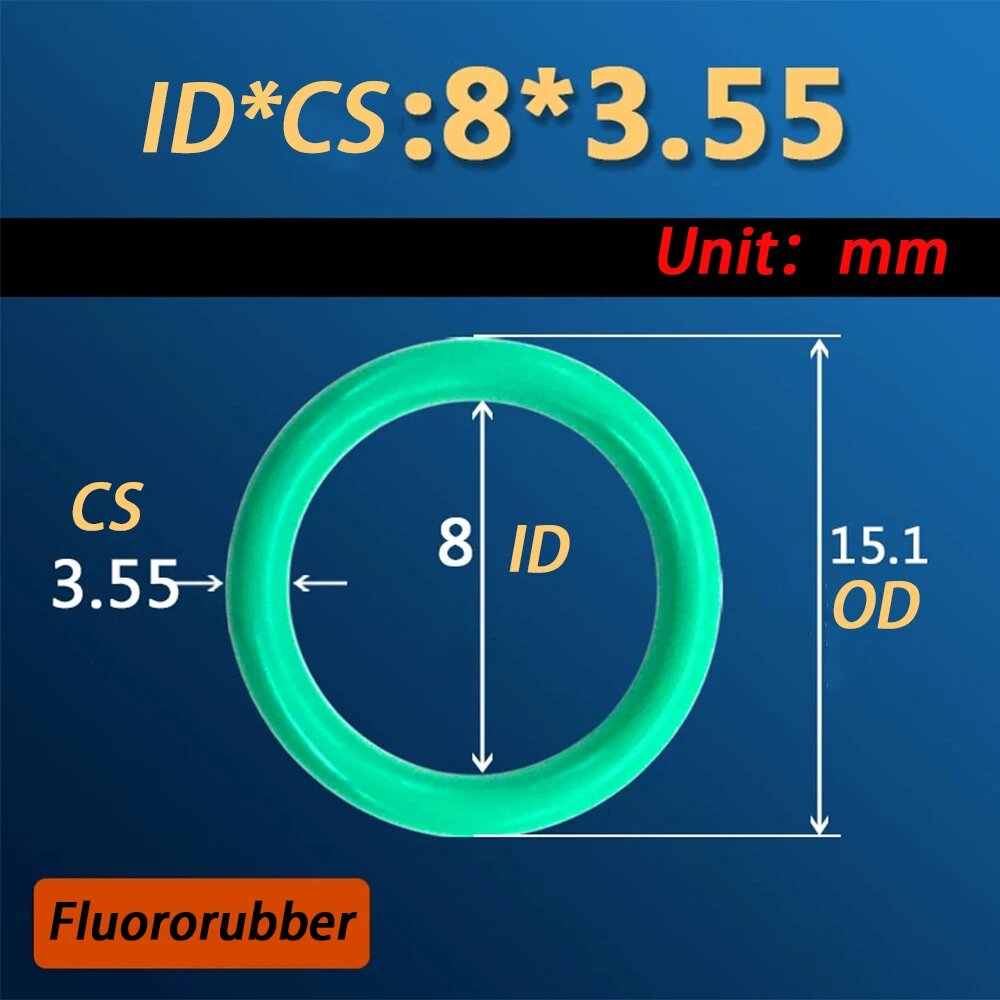 Уплотнительное кольцо из зеленой фтористой резины FKM, толщина ID8-75 мм, уплотнительные кольца CS 3,55 мм, уплотнительная прокладка, маслостойкая, устойчивая к кислотам и щелочам