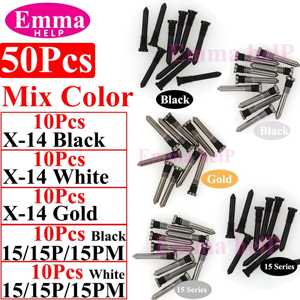 Винты для задней крышки iPhone 13 14 11 12 Pro Max XS XR 7 8 Plus, винты для нижней части док-станции, 50 шт, аксессуары для ремонта 50x X-15 Mix Colors