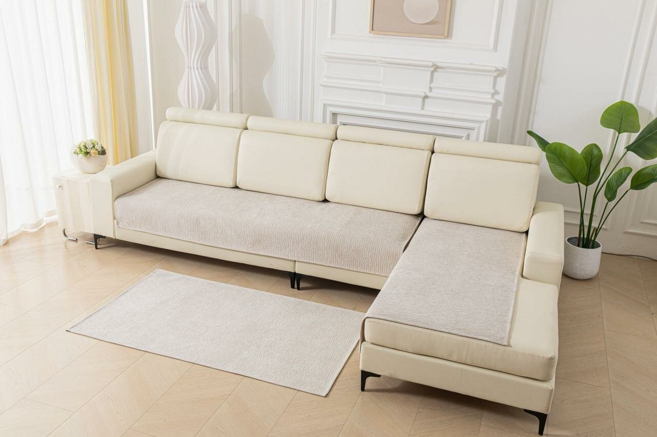 Накидка на диван дивандек антискользящий 3 шт, бежевый