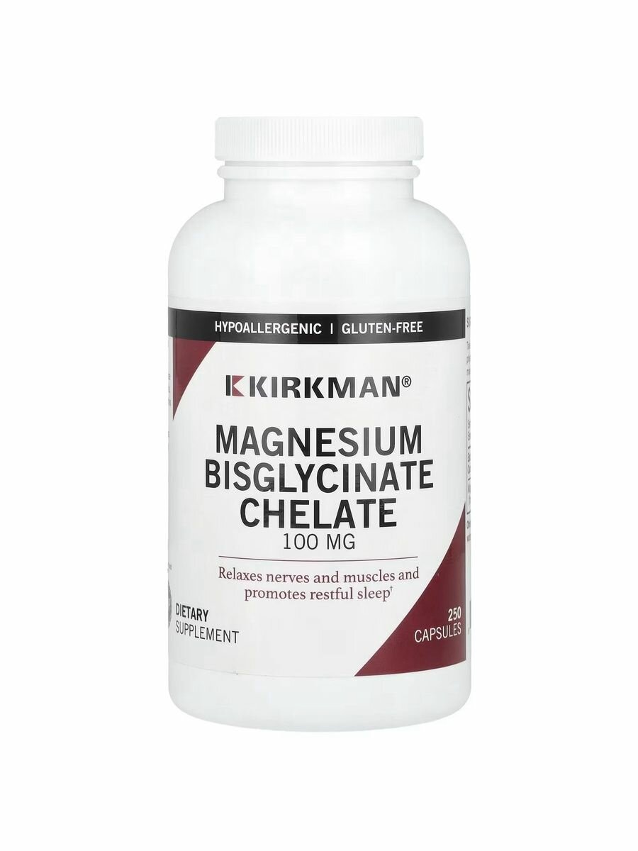 Kirkman Labs, хелатный бисглицинат магния, Magnesium Chelate, 100 mg, 250 капсул