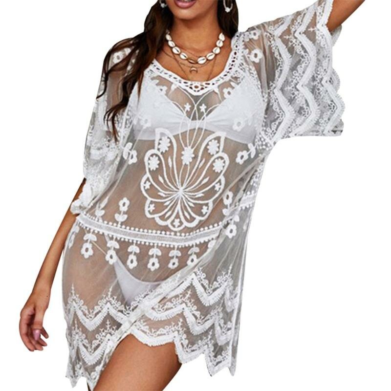 Пляжное платье-кафтан, Белый