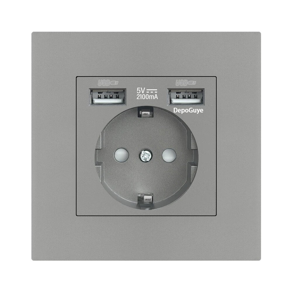 Евророзетка Depo Guye серая с USB 2.1A