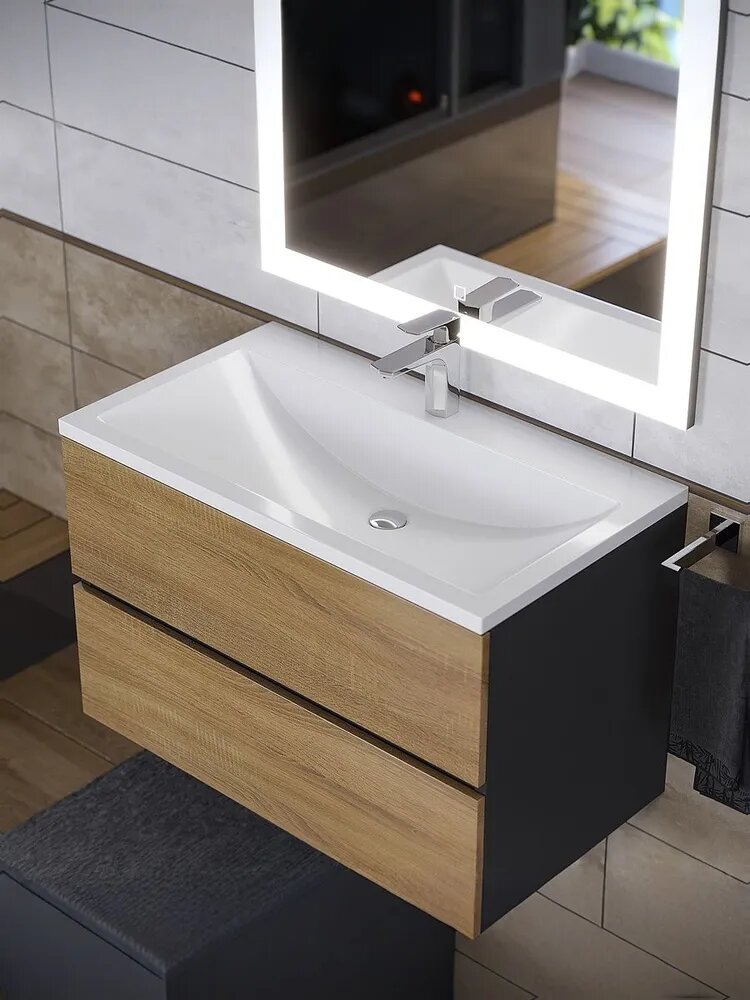 Раковина для ванной полувстраиваемая Uperwood Self, 80 см, прямоугольная, белая глянцевая