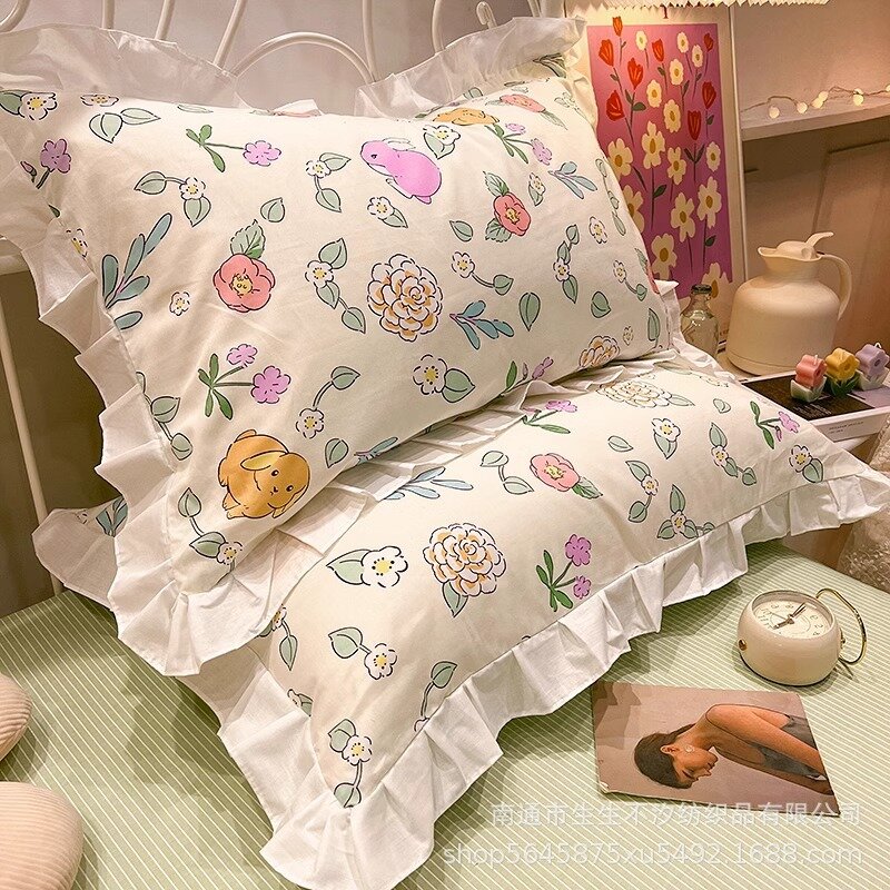 Colorful Bunny 100% хлопок романтический кружевной чехол для подушки - один, мягкий и гипоаллергенный, 48x74 см